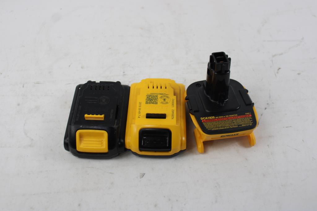 Dewalt 20V Battery Packs And Adapter, 3 Pieces | Property Room