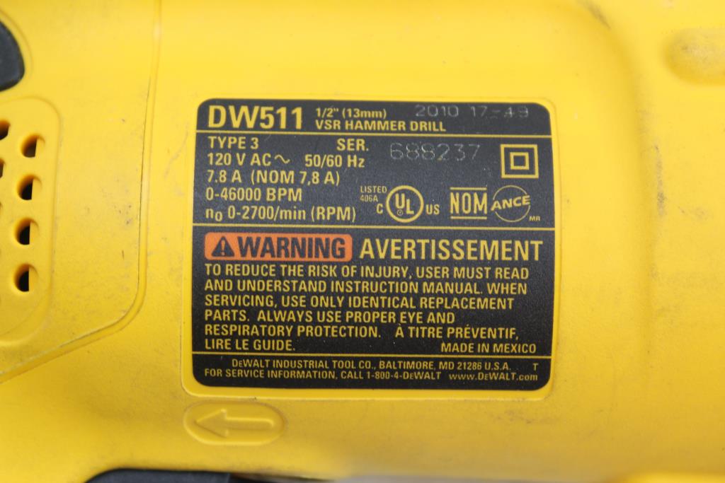 Dewalt Dw511 Vsr Hammer Drill | Property Room
