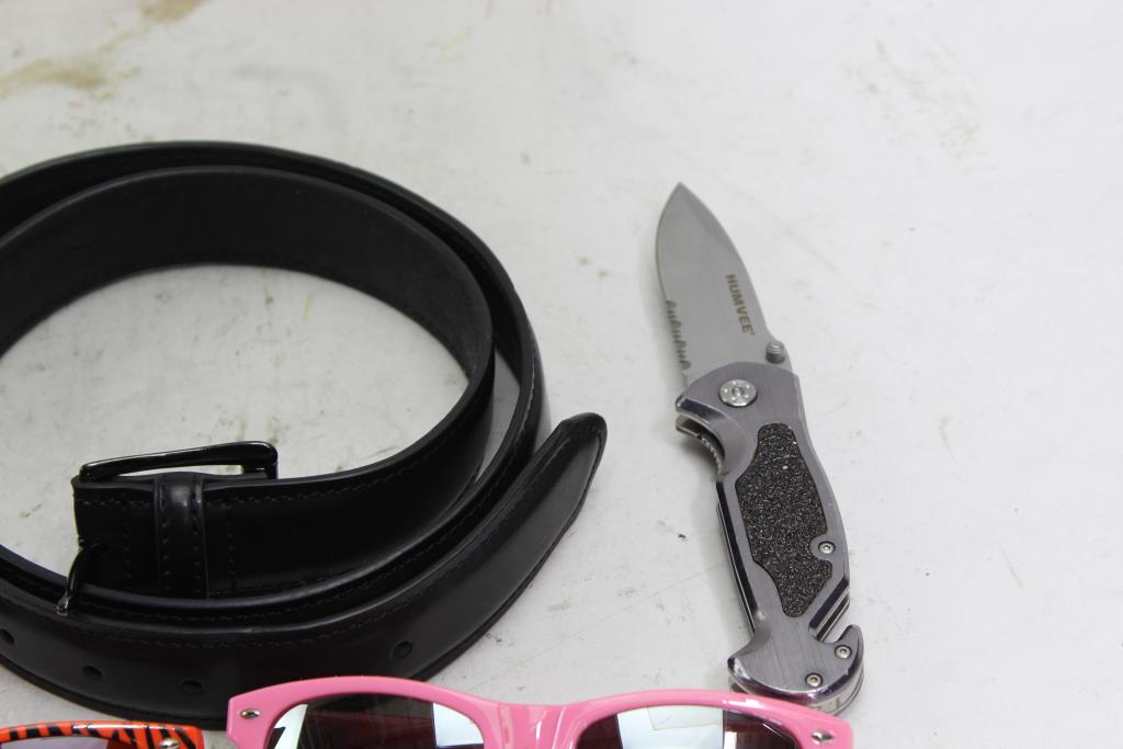 Dickies Belt, Humvee Knife, Assorted Sunglasses 7 Pieces | Property Room