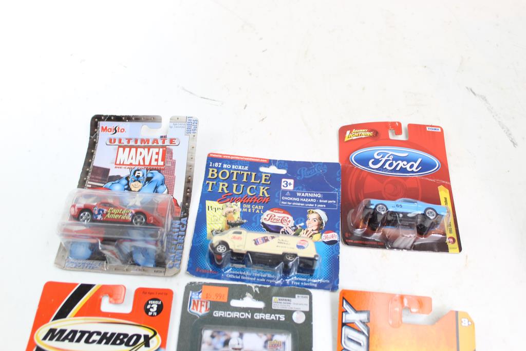 Die Cast Cars: Matchbox, Nfl, Bottle Truck, Captain America, Ford: 6 ...