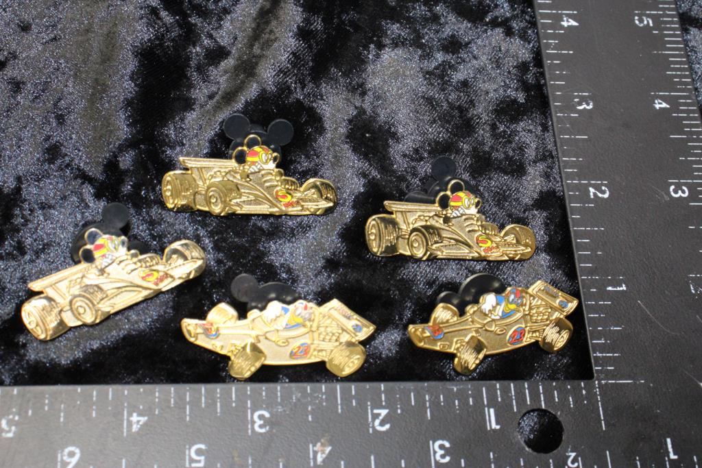 Disney Mickey And Donald Race Car Pins, Lot Of 5 | Property Room