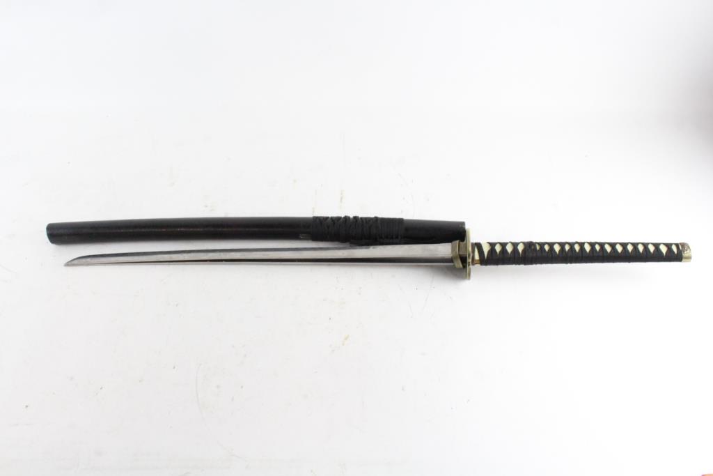Dual Blade. Black Handle Wrapped Samurai Sword | Property Room