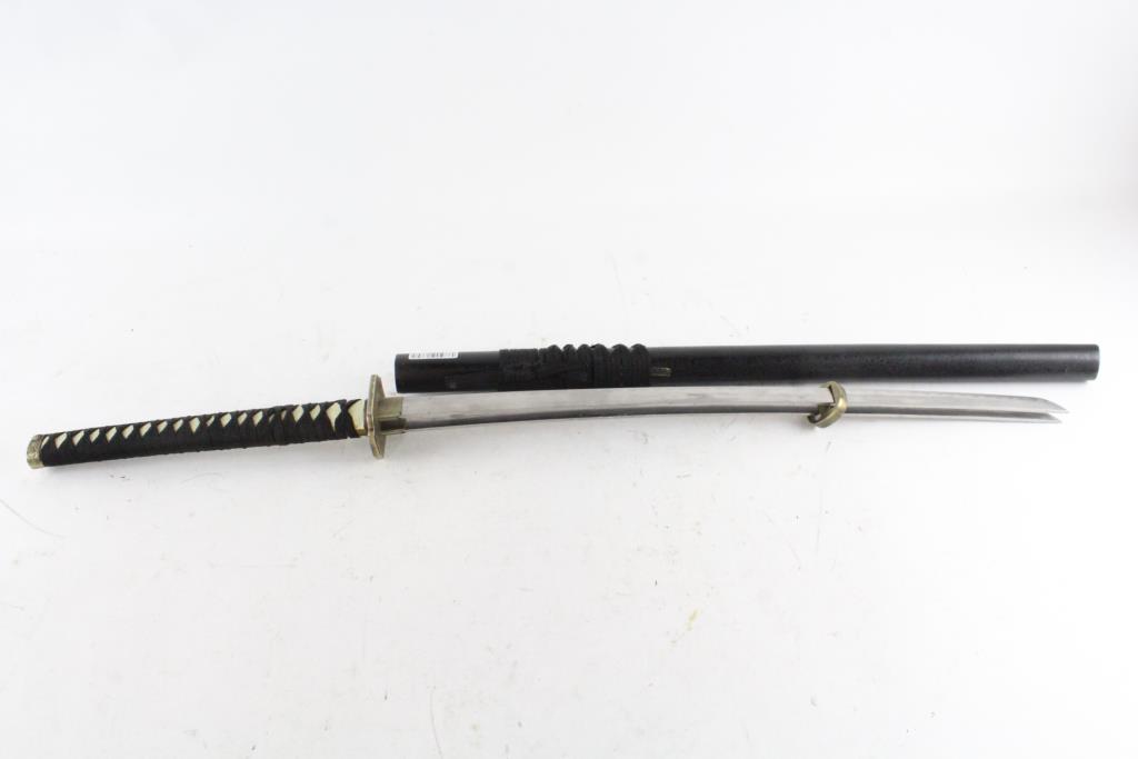 Dual Blade. Black Handle Wrapped Samurai Sword | Property Room