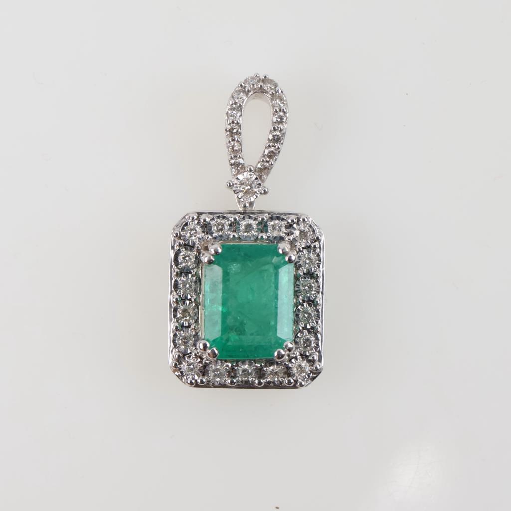 EFFY Natural Emerald 14k White Gold Diamond Accent Pendant-Evaluated By ...