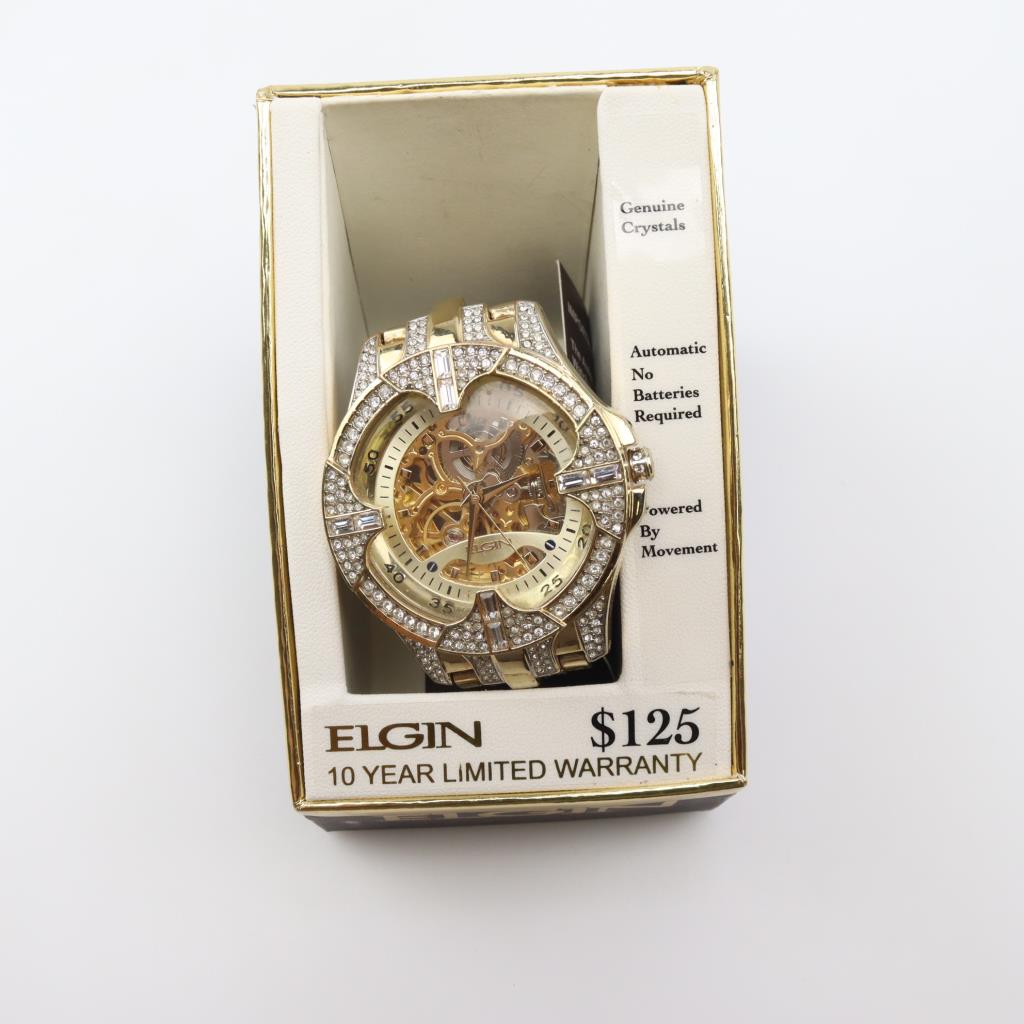 Elgin Crystal Bezel Transparent Auto Skeleton Watch | Property Room