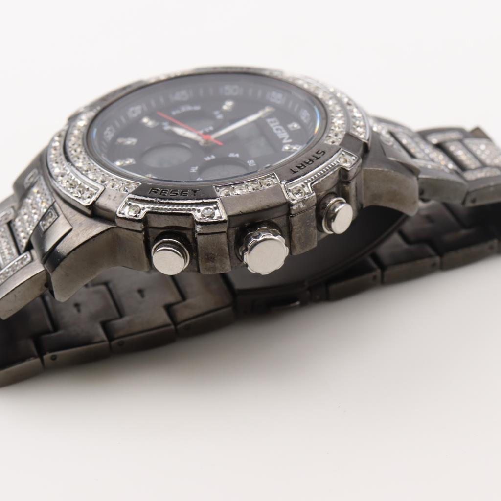Elgin Gunmetal Chronograph Crystal Watch | Property Room