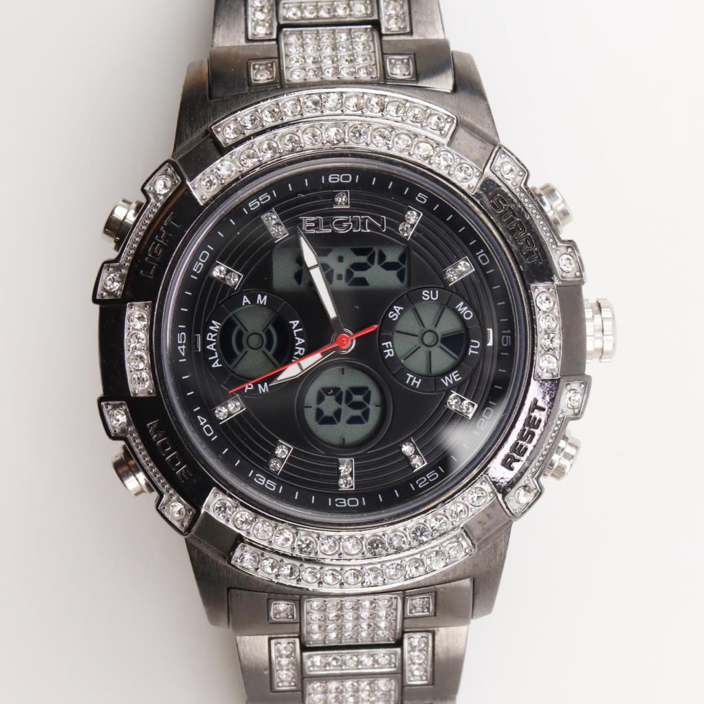Elgin Gunmetal Chronograph Crystal Watch | Property Room