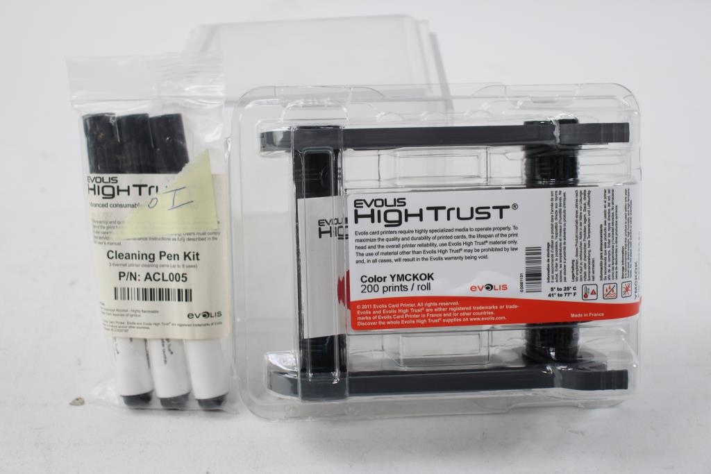 Evolis High Trust Color Ymcko 200 Prints/roll And Cleaning Pens, 4 ...