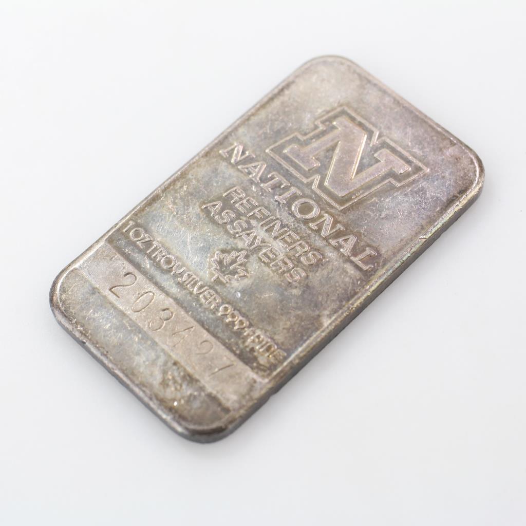 Fine Silver National Refiners Assayers Bar 1 Troy Oz | Property Room