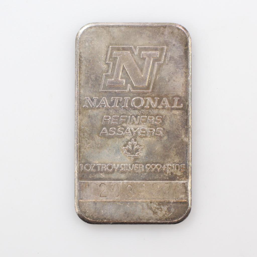 Fine Silver National Refiners Assayers Bar 1 Troy Oz | Property Room