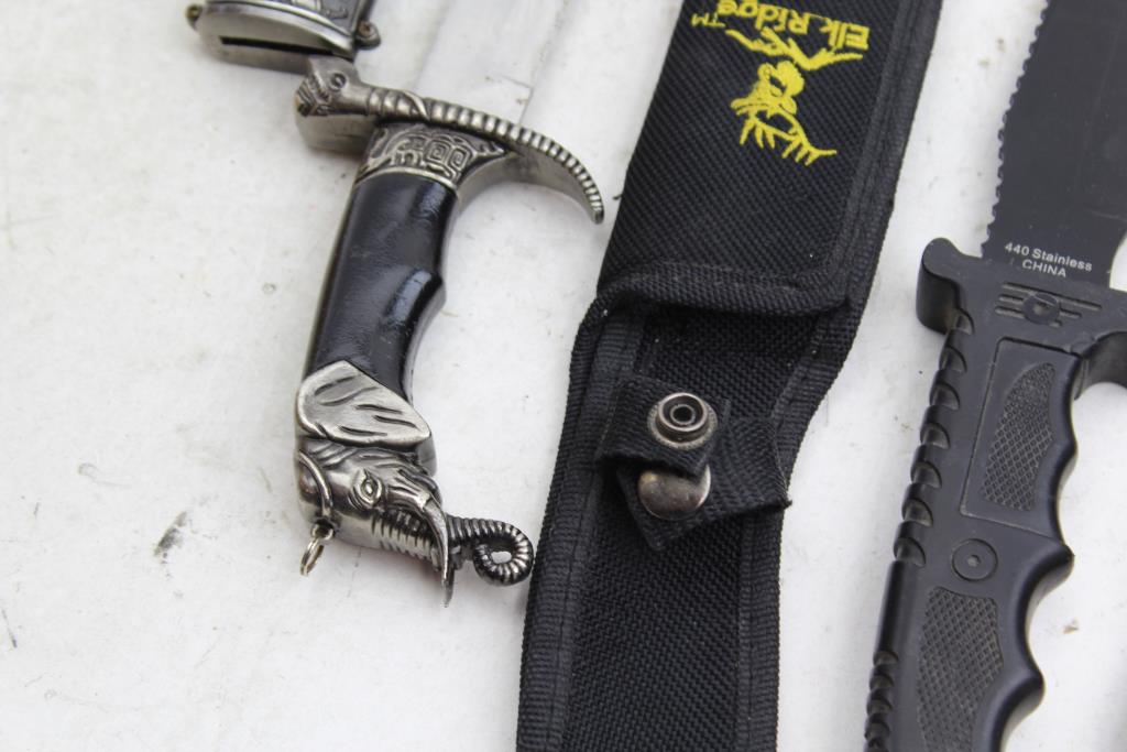 Fixed Blade Knives And Sheath: MTech, Elk Ridge, Elephant: 3 Items ...