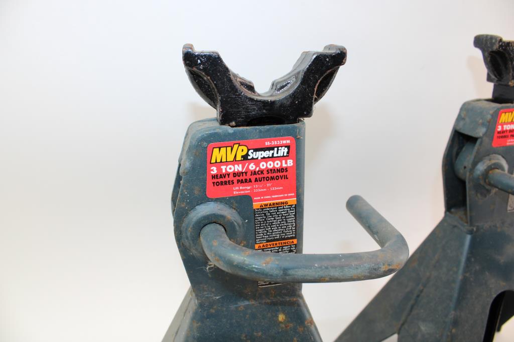 Floor Jack Stands, Pry Bar, & Ryobi Drill; 4 Pieces | Property Room