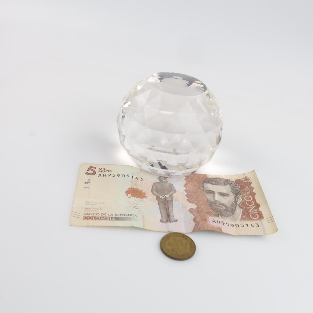 Foreign Currency And Clear Stone Paperweight, 3 Pieces | Property Room