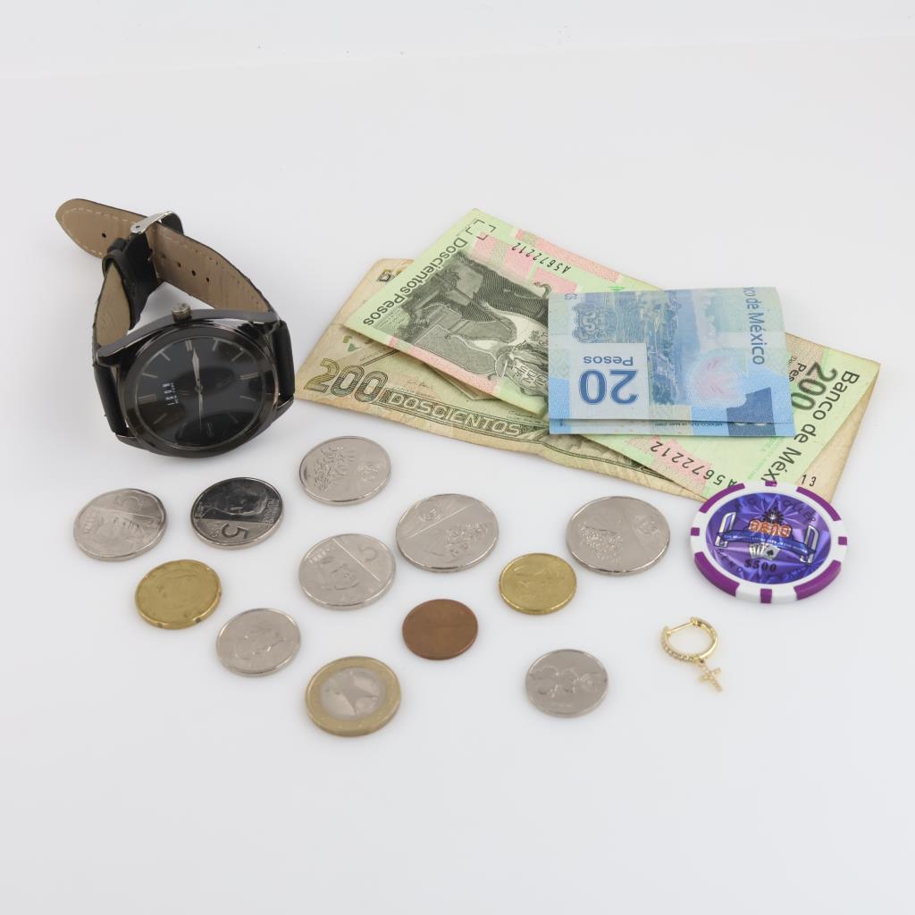 Foreign Currency And Token With Watch, 13+ Pieces | Property Room