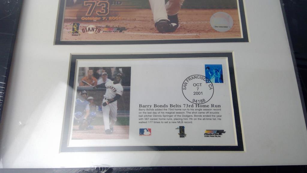 Framed SF Giants Oct.7, 2001 Barry Bonds Belts 73rd Home Run Photograph ...
