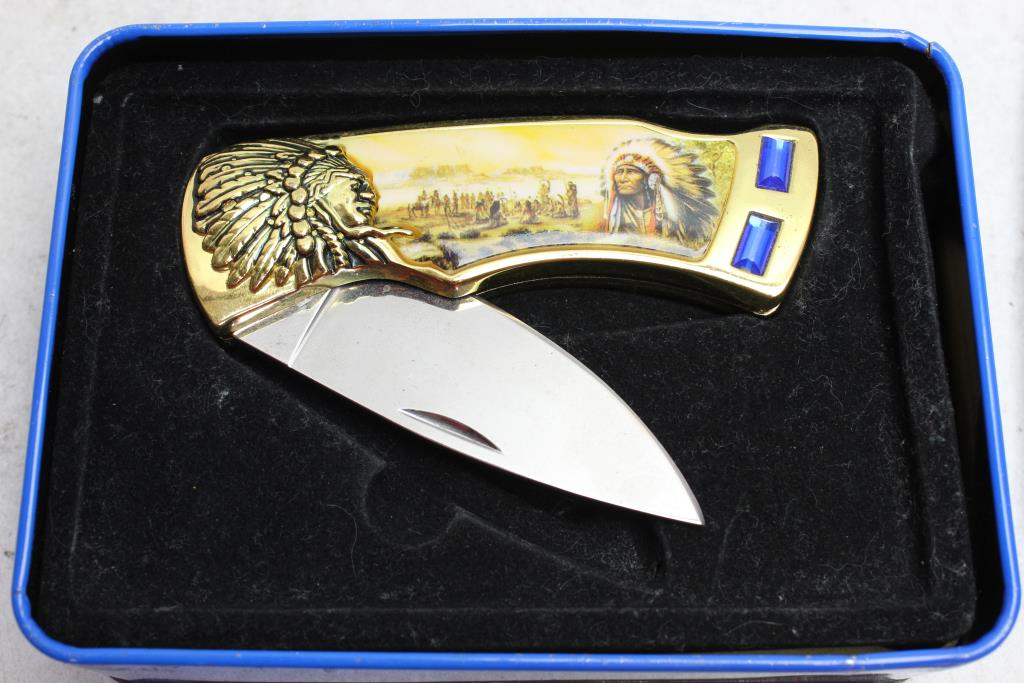 Gerber And Native American Chief Folding/ Fixed Blade Knives 2 Pieces ...