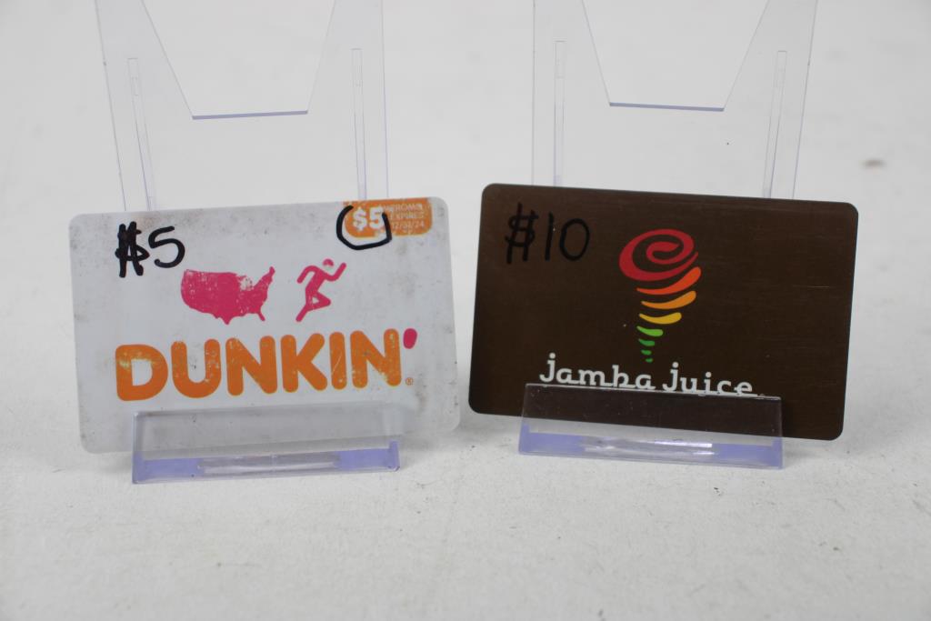 Gift Card Lot - $50 Visa, $5 Dunkin $10 Jamba Juice | Property Room