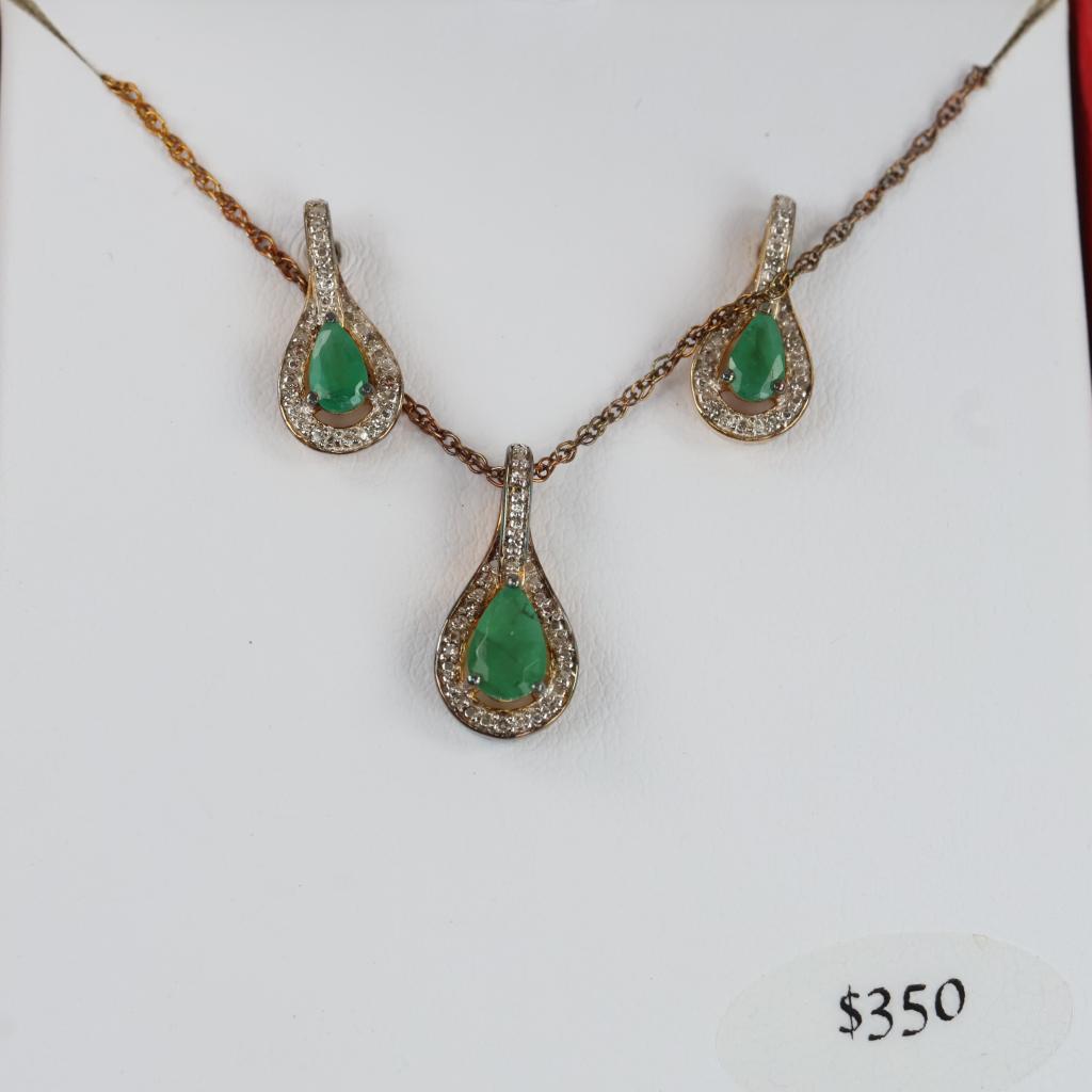 Gold Over Silver Green Stone Diamond Accent Jewelry, 4 Pieces ...