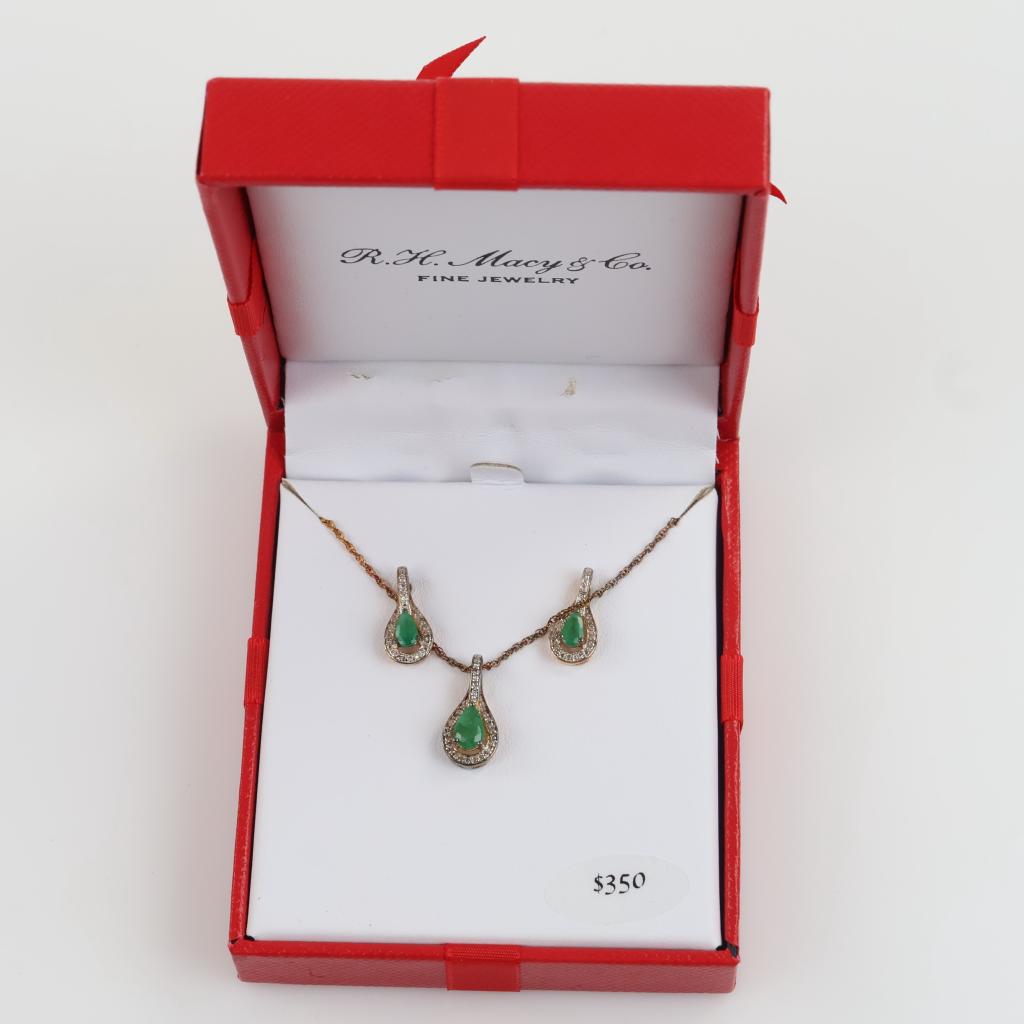 Gold Over Silver Green Stone Diamond Accent Jewelry, 4 Pieces ...