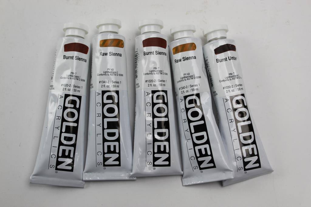 Golden Acrylic Heavy Body Paints: 5 - 2 Fl Oz Tubes | Property Room