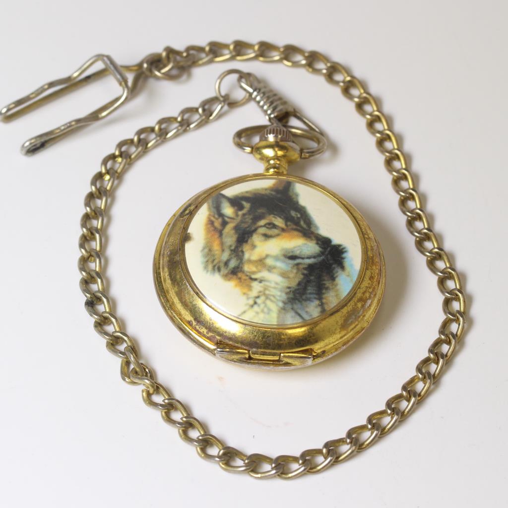 Gold-Tone Wolf Pocket Watch With Chain | Property Room