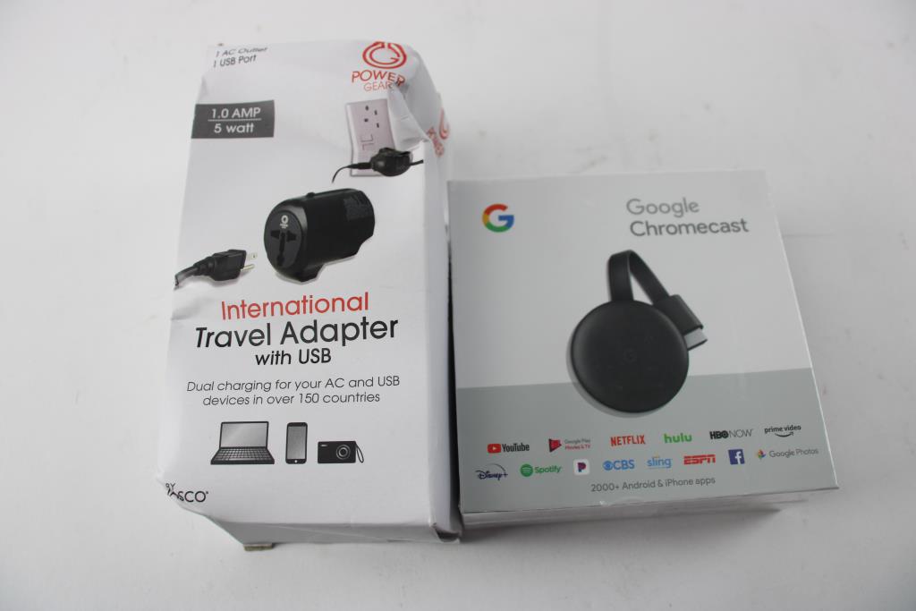 Google Chromecast, Powergear International Travel Adapter, 2 Pieces ...