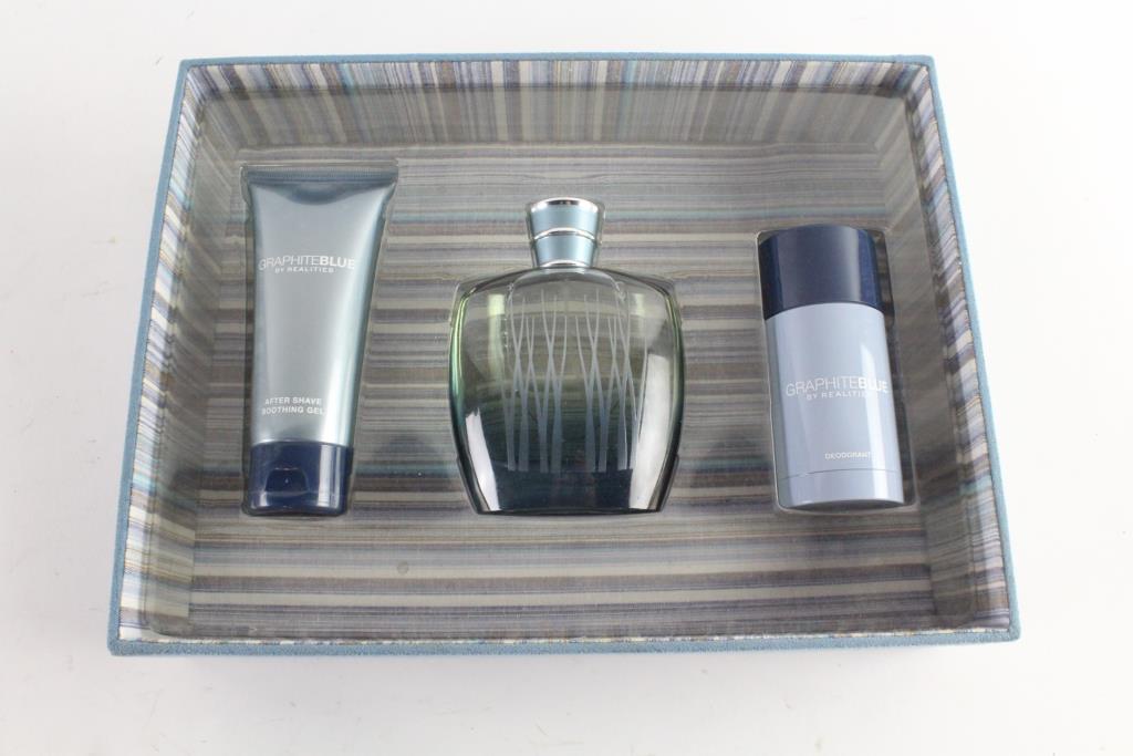 Graphite Blue By Realities Mens Three Piece Fragrance Set | Property Room