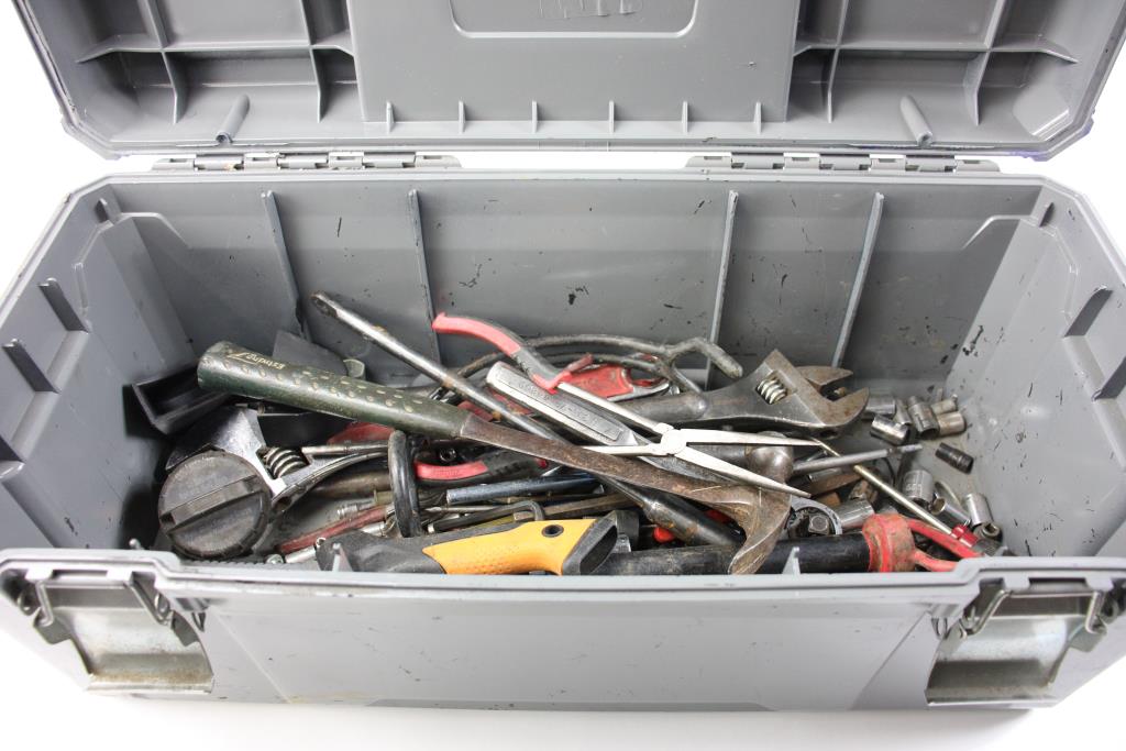 Grey Toolbox With Misc Tools, 5+ Pieces | Property Room