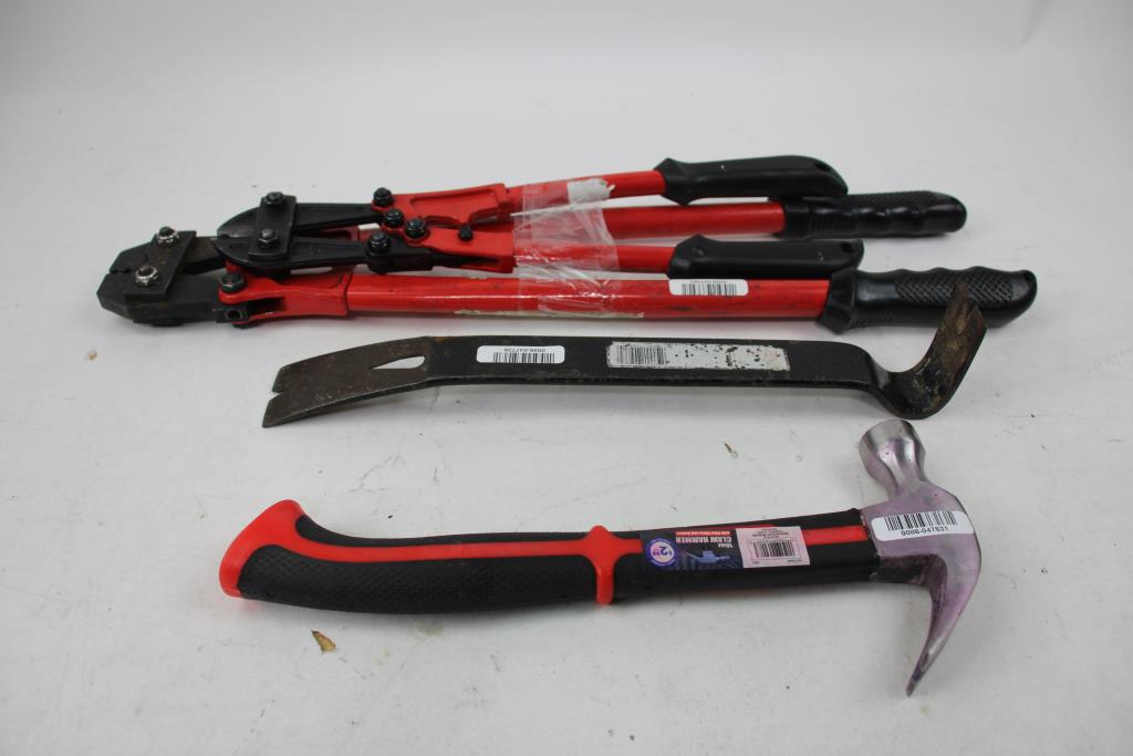 HDX Bolt Cutters, Pittsburgh Pry Bar With Grip, 16 Oz Claw Hammer And ...