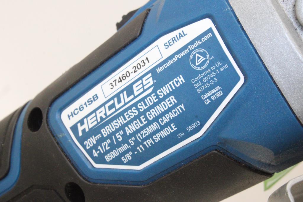 Hercules Brushless 20v Slide Switch 4-1/2" -5" Angle Grinder | Property ...