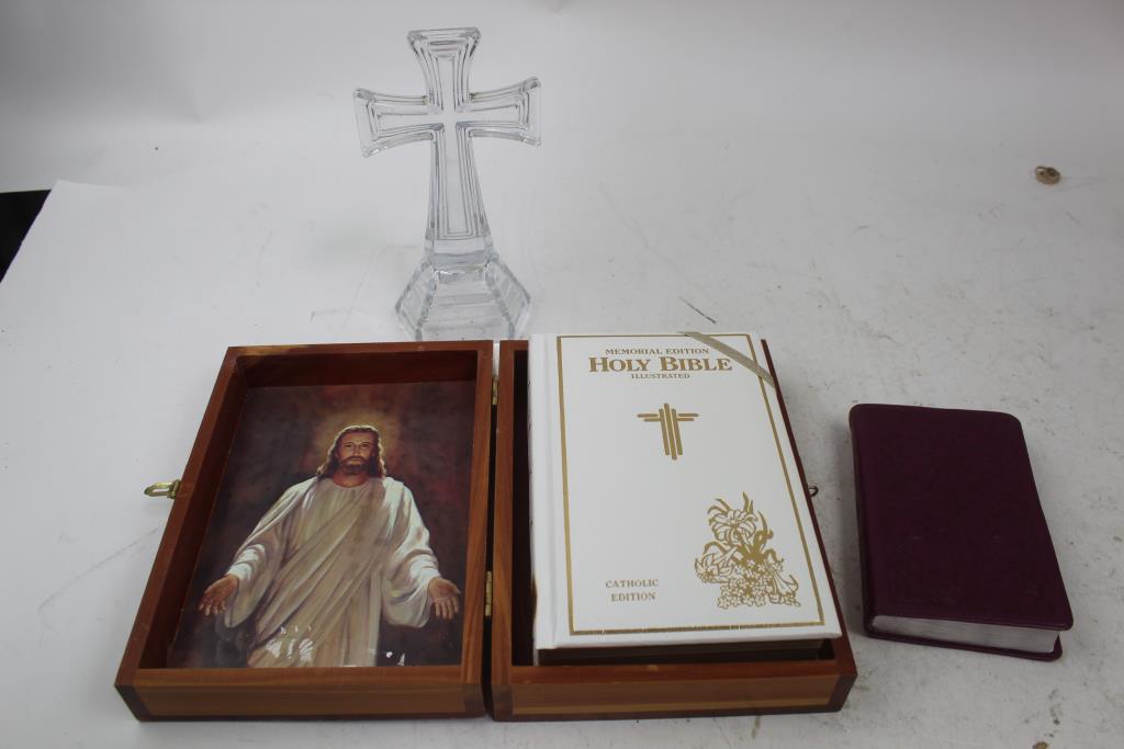 Holy Bibles And Cross Desk Ornament: Catholic Version, ESV, NASV: 7 ...