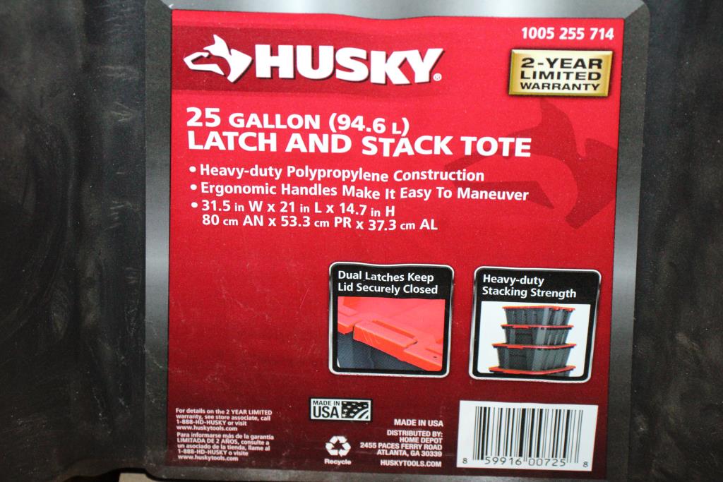 Husky 25 Gal Latch And Stack Tote With Mixed Tools | Property Room