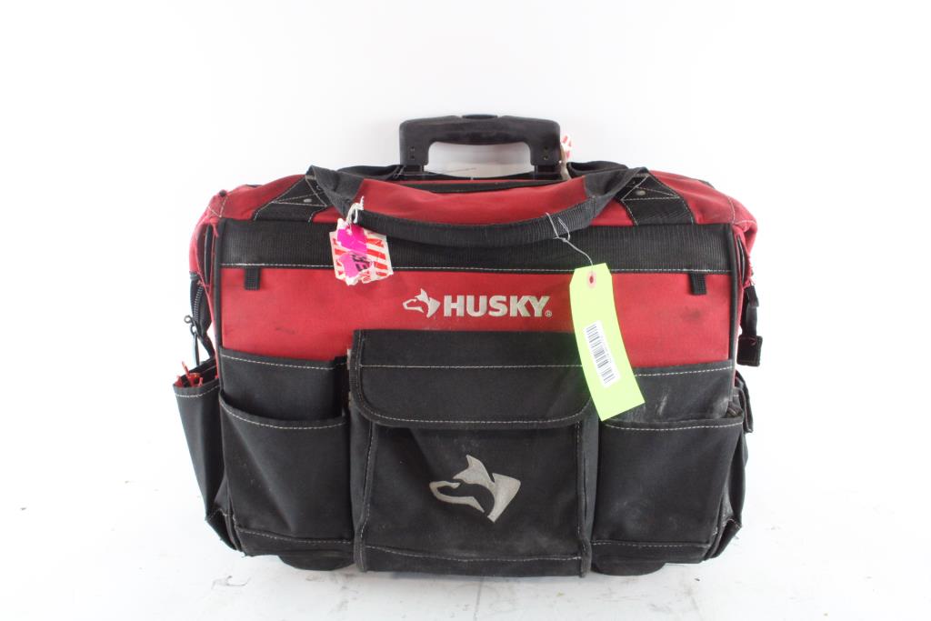 Husky Rolling Tool Bag With Wrench Set, DeWalt Battery, And More ...