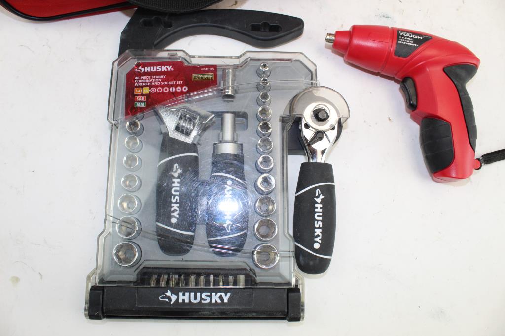 Hyper Tough Cordless Screwdriver & Husky Combination Wrench & Socket ...