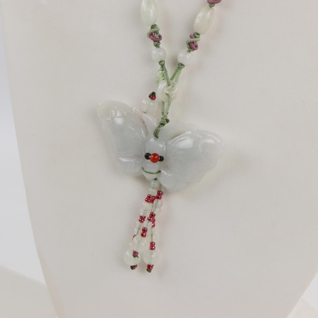 Ice Jadeite Carved Butterfly Beaded Necklace | Property Room