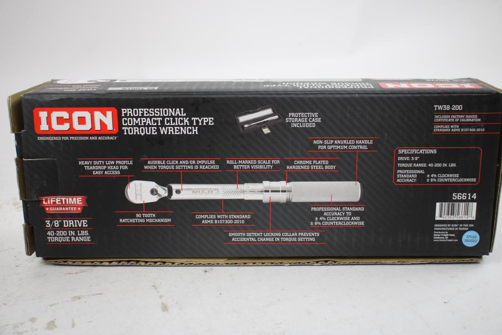 Icon Professional Compact Click Type Torque Wrench, TW38-200 | Property ...