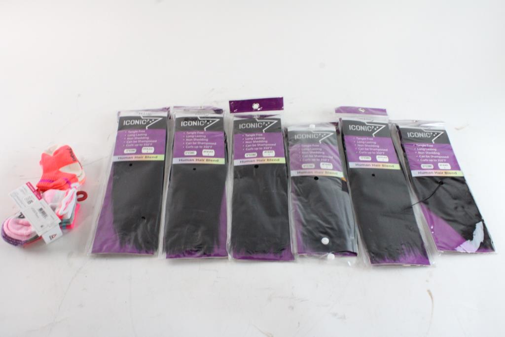 Iconic Hair Extensions & Reebok Girl's Baby Socks, 6 Pieces | Property Room