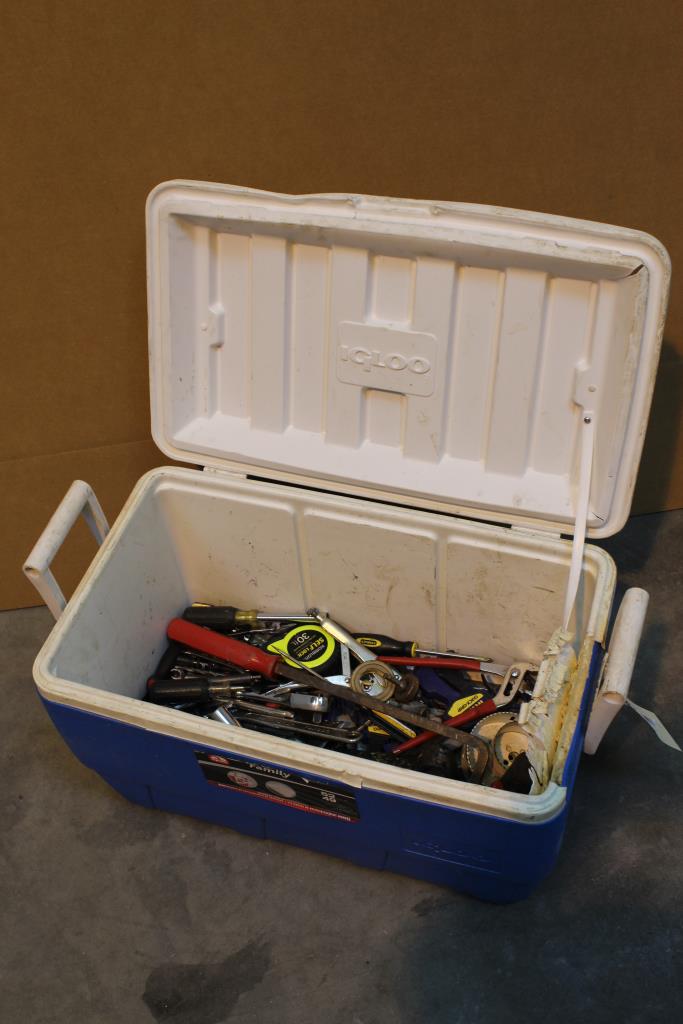 Igloo Cooler With Various Hand Tools | Property Room