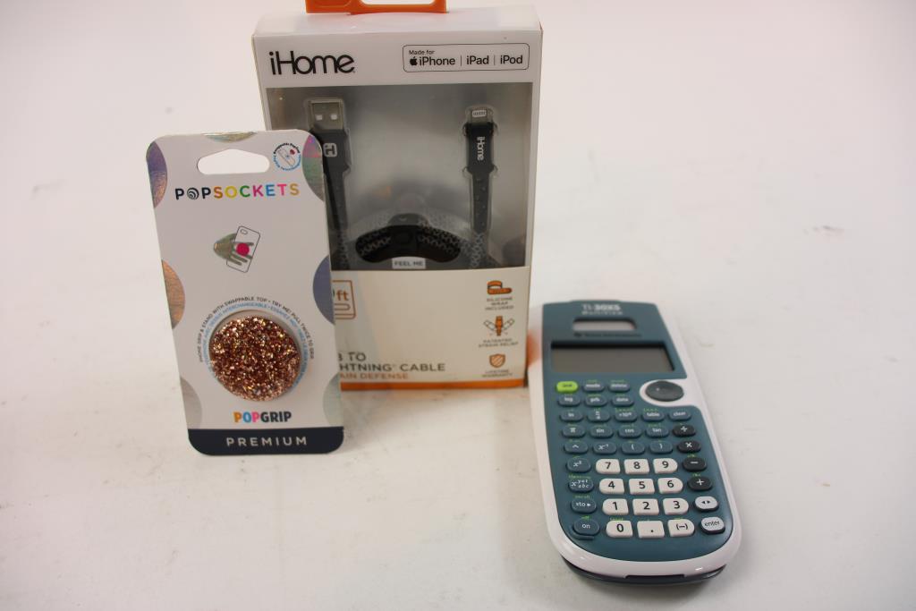 IHome USB 10ft Cable, Texas Instruments Calculator And PopSocket, 3 ...