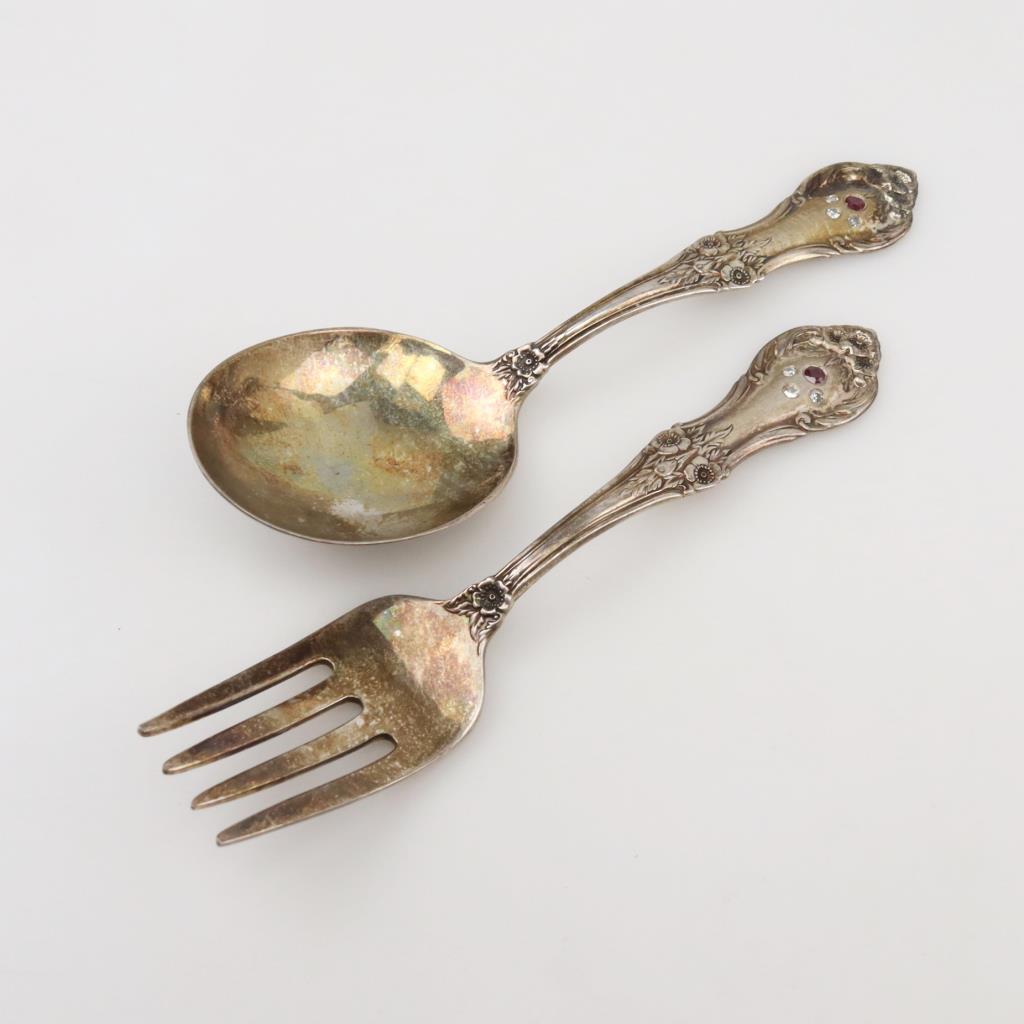 International Sterling Silver Wild Rose Pattern Diamond And Ruby Baby ...