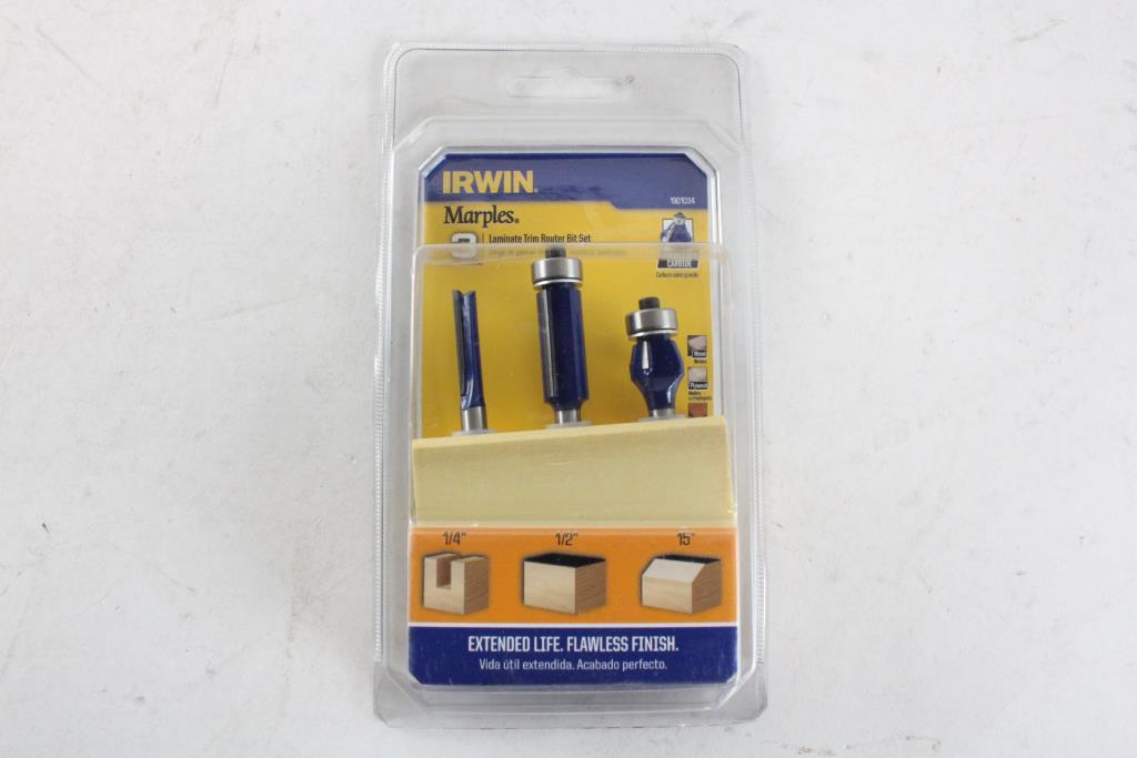 Irwin 3 Piece Laminate Trim Router Bit Set | Property Room