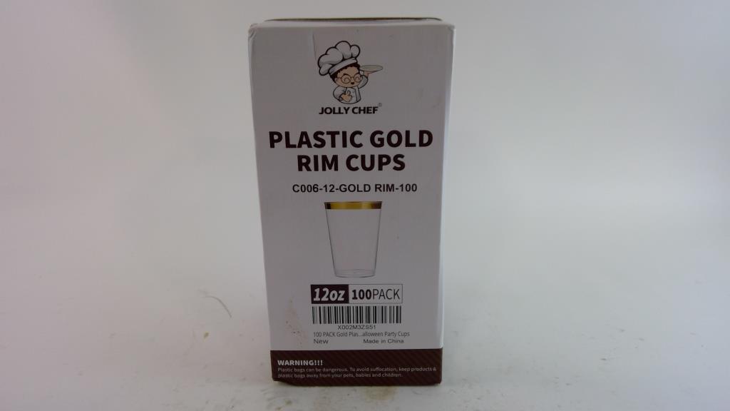 Jolly Chef Plastic Gold Rim Cups, 100 Pack | Property Room