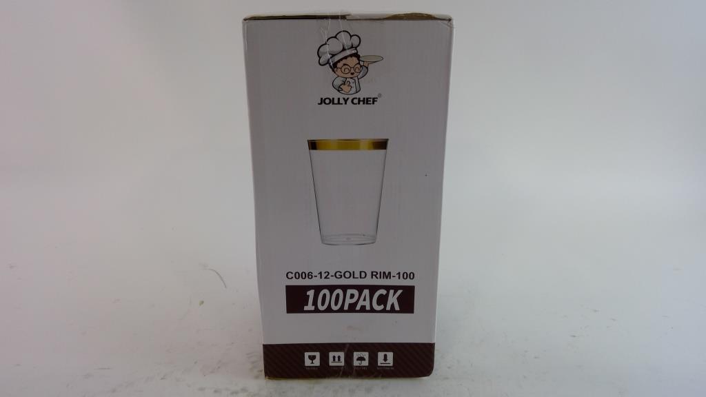 Jolly Chef Plastic Gold Rim Cups, 100 Pack | Property Room