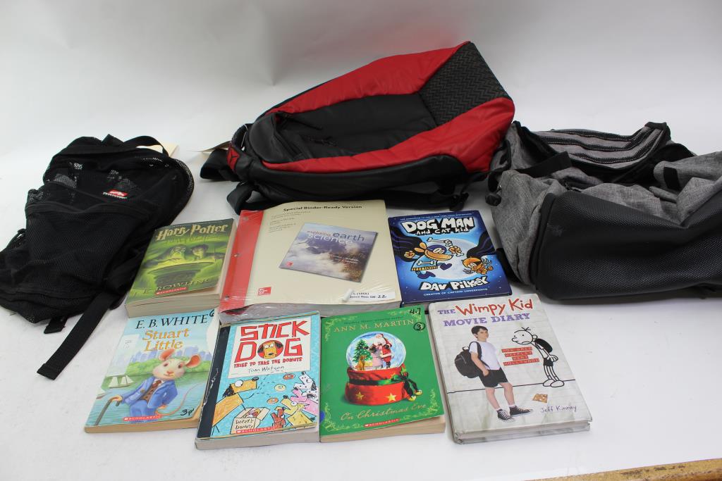 Jordan Backpack, Stuart Little, Wimpy Kid + More Books 10 Pieces ...