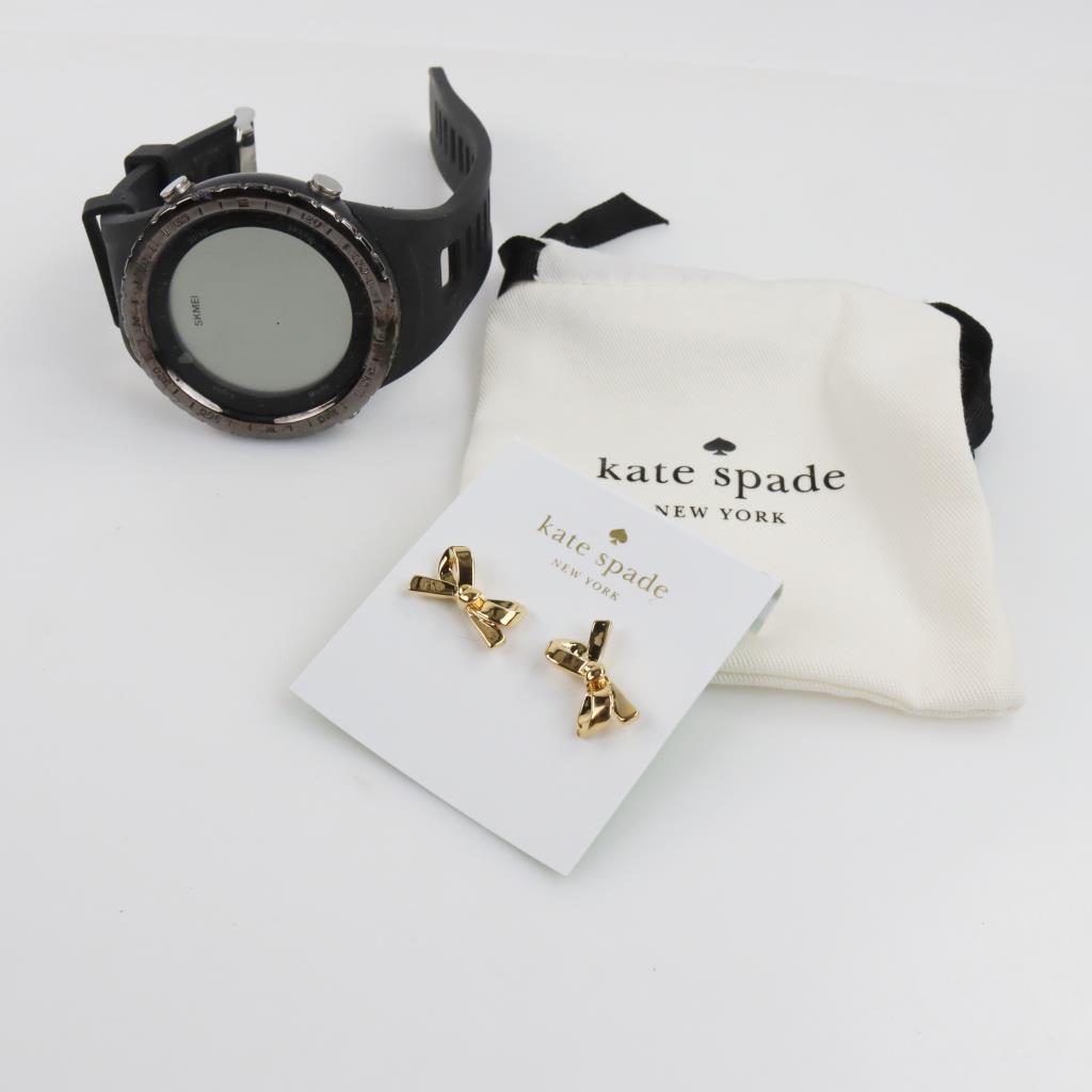 Kate Spade Fashion Earrings And Black Sport Watch, 2 Pieces | Property Room