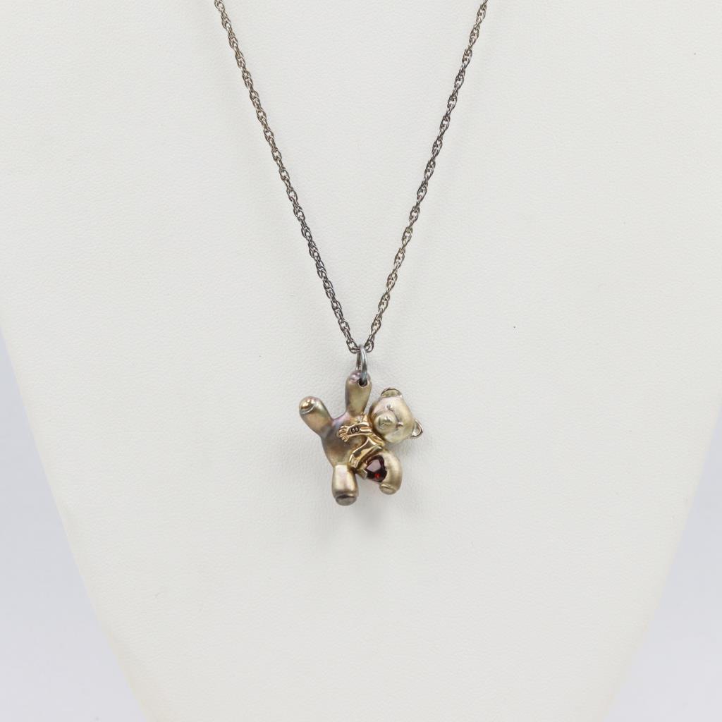 Keepsake Sterling Silver Red Stone Teddy Bear Necklace | Property Room