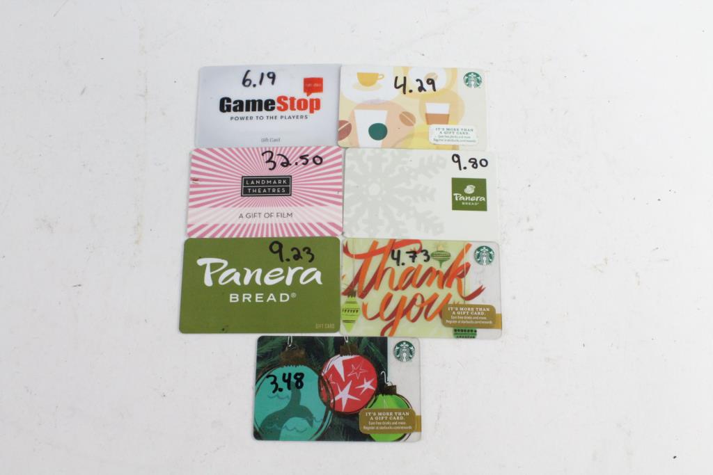 Landmark Theaters, Panera Bread And Other Gift Cards, $70.22, 7 Pieces ...