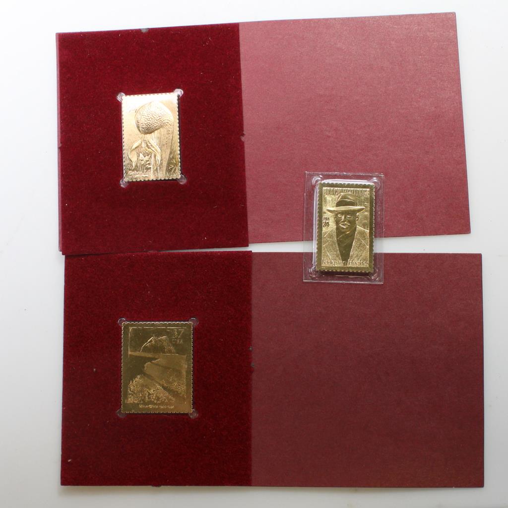 Lot Of 3 First Day Issue Gold Plated Replica Stamp | Property Room