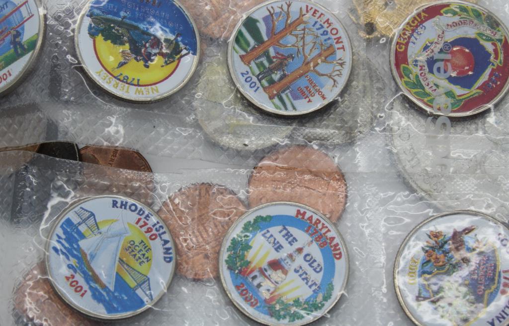 Lot Of Mixed US Currency And Tokens,Includes Colorized State Quarters ...