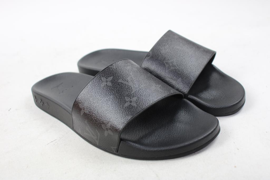 Louis Vuitton Men Logo Slides Black Waterfront Monogram Sandal Size US ...